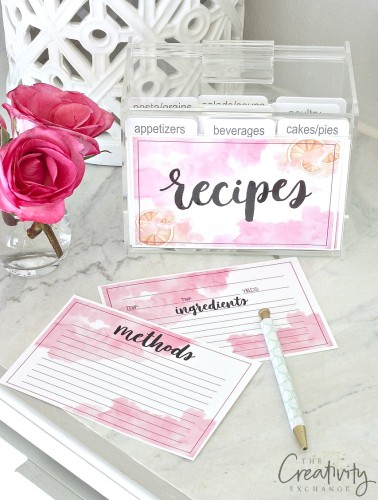 Printable Watercolor Recipe Cards