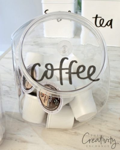 Organized Coffee Cabinet with Printable Labels